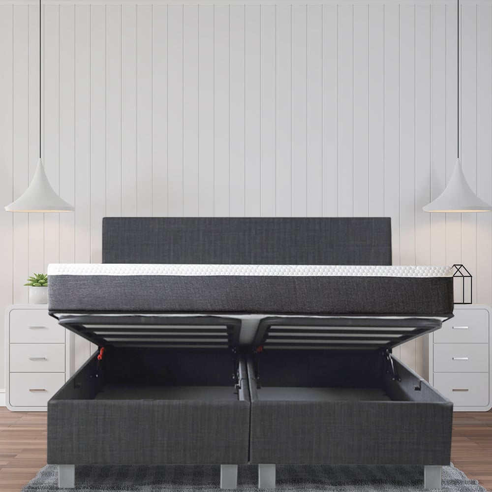 OP VOORRAAD | Opbergboxspring UP | 200x210cm | Donkergrijs koopt u bij BoschBedding